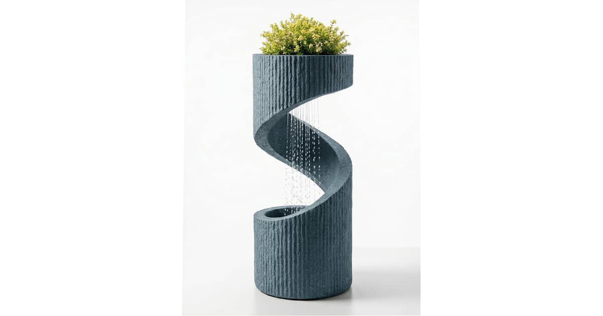 Basel Cement Spiral Water Feature with Pump & Light | Trade Tested NZ