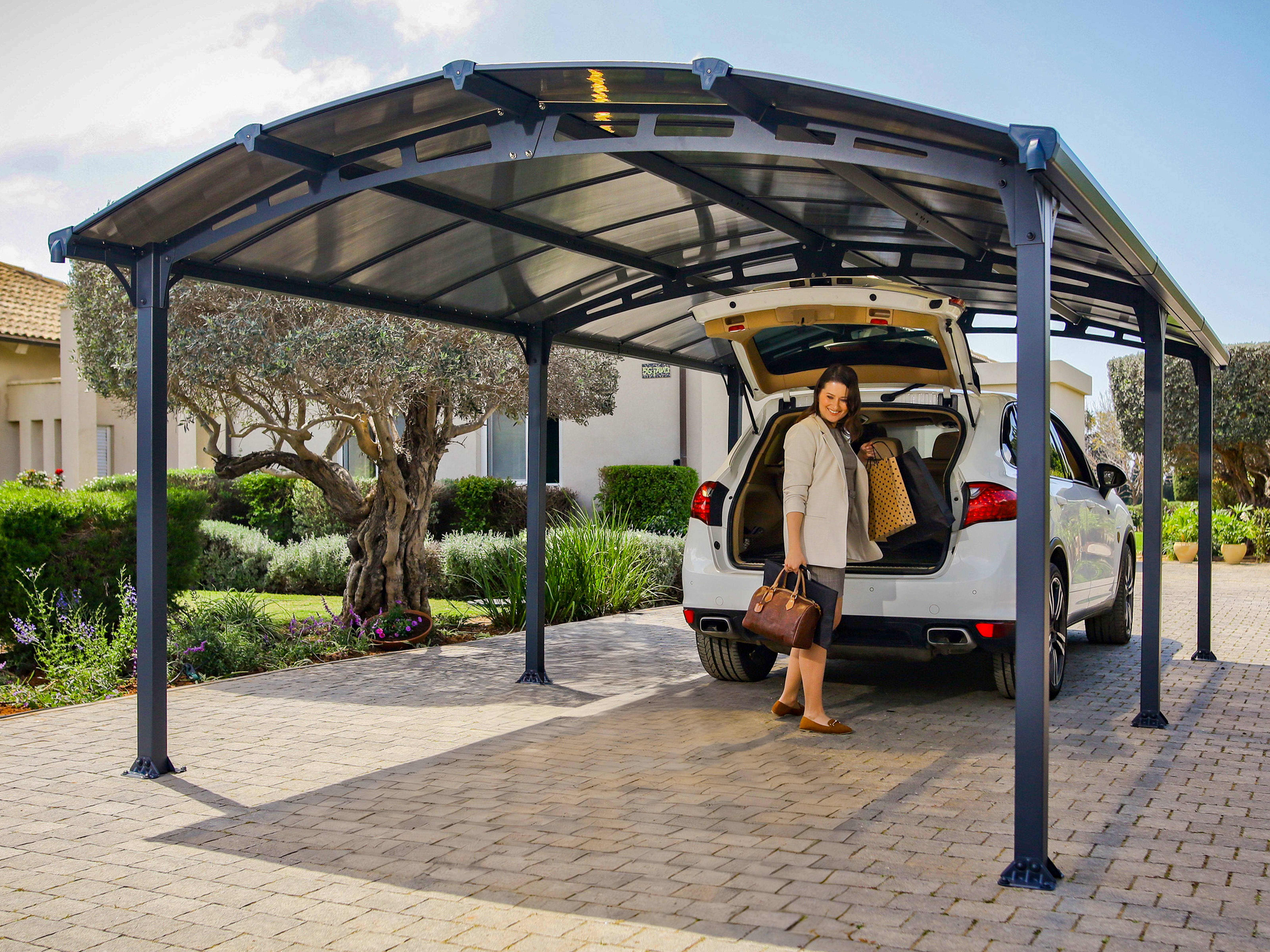 Palram Carport Arcadia 3.6m x 6.5m Grey - Single - Carports - Sheds ...