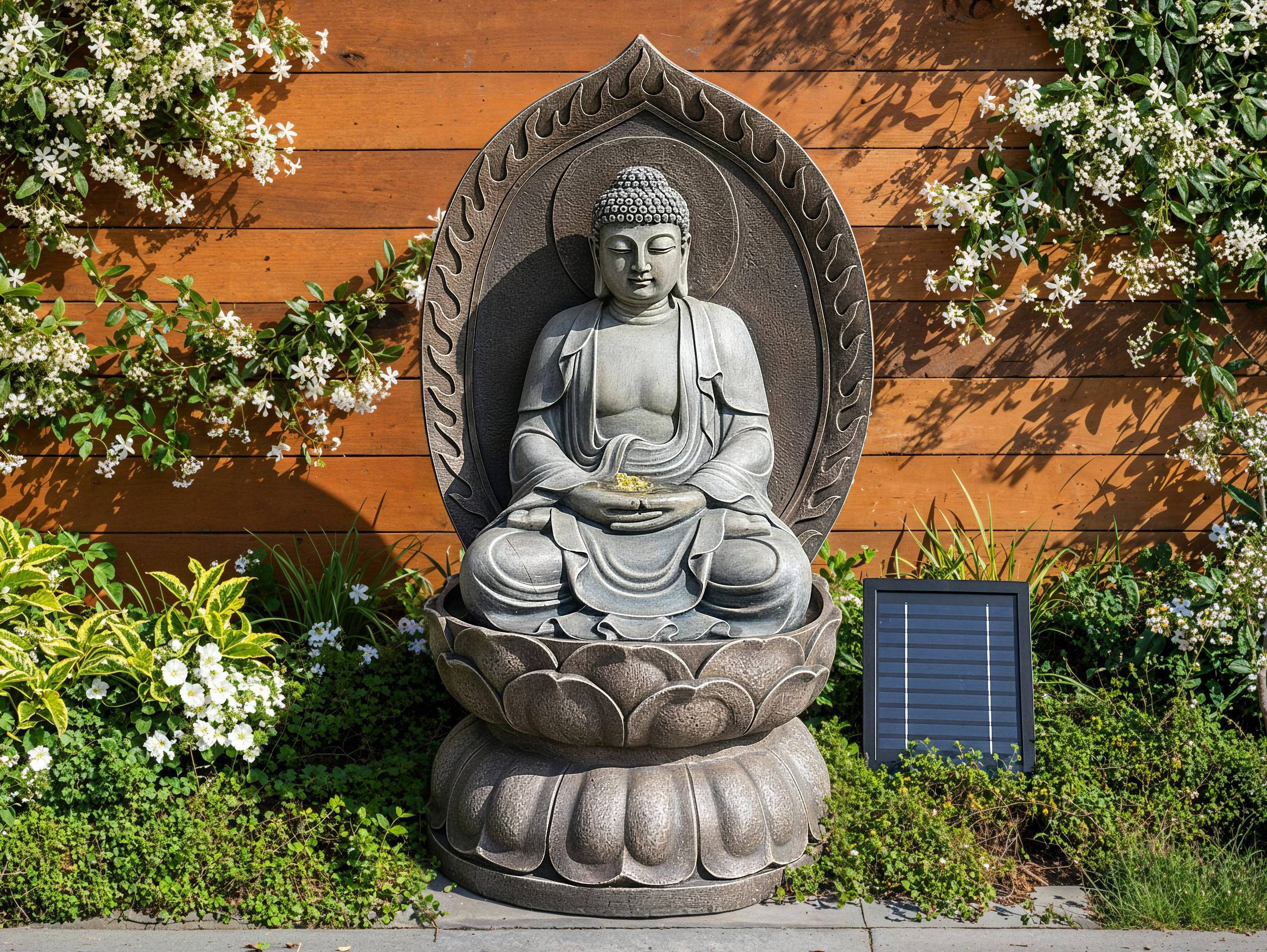 Buddha Solar Fountain with Pump & Light - Water Features - Outdoor ...